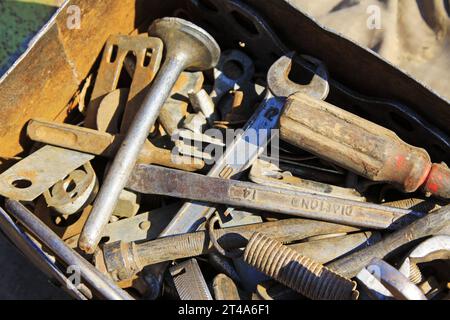 dirty and broken tools in a box, closeup of photo Stock Photo - Alamy