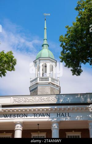 Weston Town Hall at Lanson Park in spring in historic town center of ...