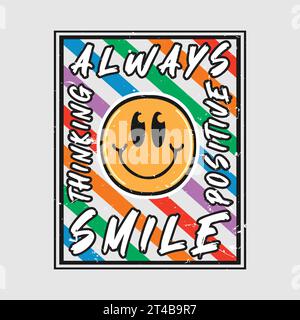 Smile face emoji with always smile, positive thinking phrase. Positive ...