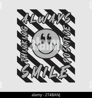 Smile face emoji with always smile, positive thinking phrase. Positive ...