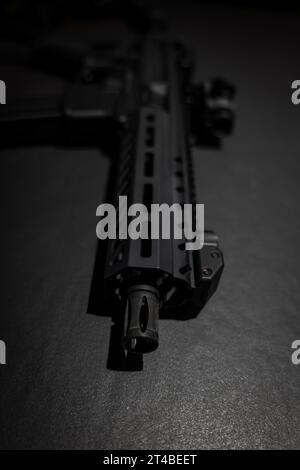 Modern Elegant Assault Rifle on Grey Background in Switzerland Stock ...