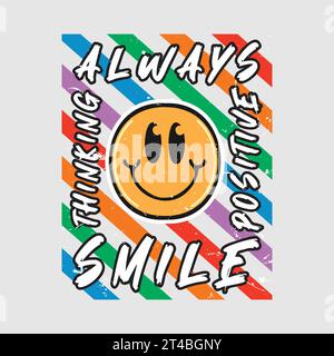 Smile face emoji with always smile, positive thinking phrase. Positive ...