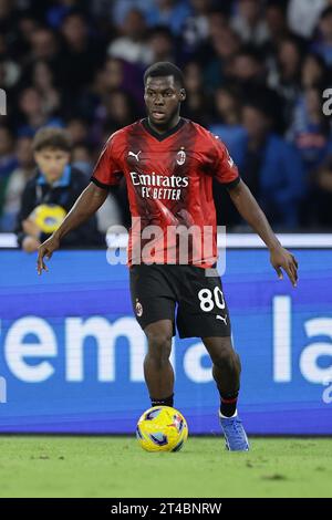 AC Milan's Yunus Musah controls the ball during the Europa League play-off first leg soccer ...
