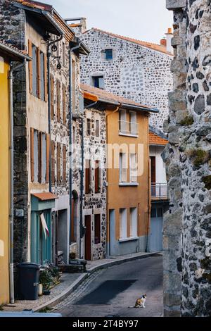 The streets of Allegre, a medieval village in the center of France ...