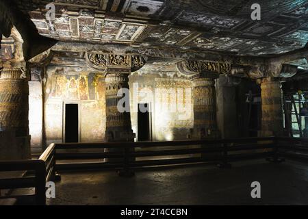 Cave 1: Sravasti Miracle - Right Wall of Vestibule. Buddha is shown in ...