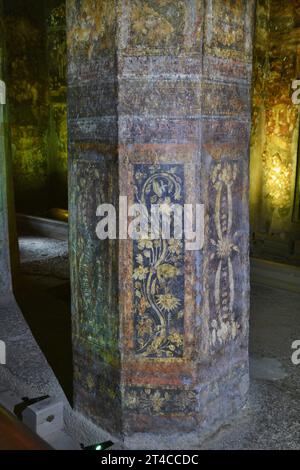 Cave No 17. Painted pillars on the right, Main Hall. Ajanta Caves ...