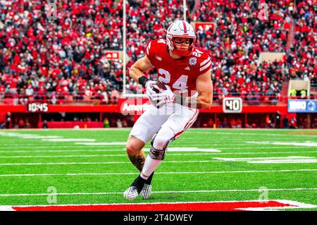 Nebraska tight end Thomas Fidone II runs a drill at the NFL football ...