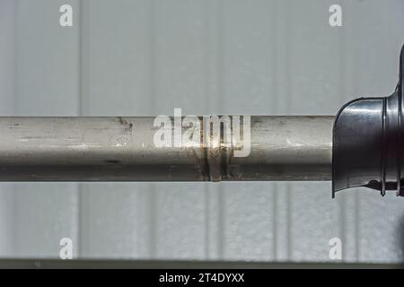 Pipe welding bead joining two pieces of pipe, done by an automatic ...