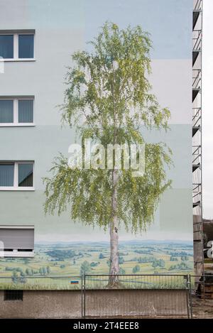lovely rural German landscape mural streetart painting on a high-rise ...