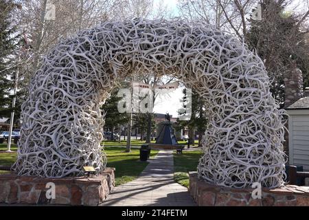 Jackson hole, Wyoming, USA, May 29, 2021: Elk Antler Arches at the ...