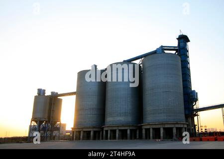 metal Tubular warehouse in bulk cargo terminal, closeup of photo Stock ...