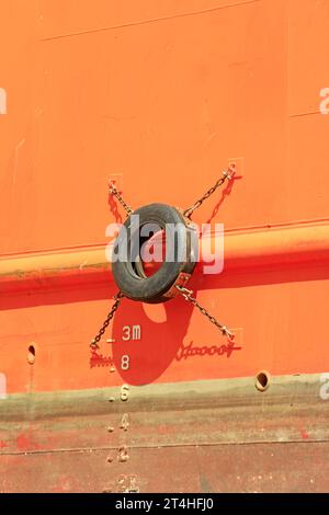 cargo ship's rail and tire, closeup of photo Stock Photo - Alamy