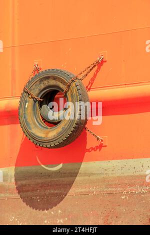 cargo ship's rail and tire, closeup of photo Stock Photo - Alamy
