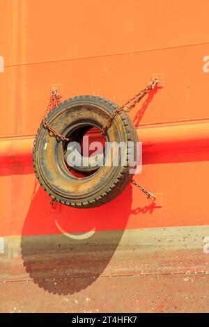 cargo ship's rail and tire, closeup of photo Stock Photo - Alamy