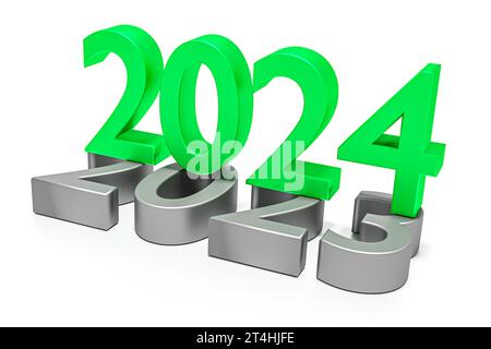 New year 2024 holiday concept on dark background. number 2024 lies at 2023. 3d rendering Stock ...
