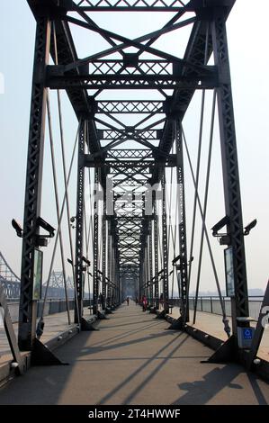 yalu river broken bridge building landscape, historic sites, China ...