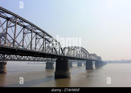 yalu river broken bridge building landscape, historic sites, China ...