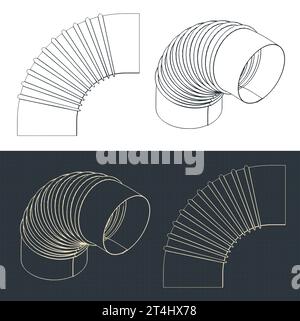 Stylized vector illustration of blueprint of flexible duct pipe Stock ...