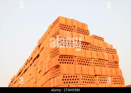 red hollow brick, closeup of photo Stock Photo - Alamy