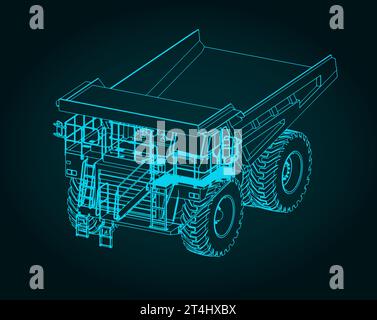 Stylized vector illustration of blueprint of big excavator Stock Vector ...