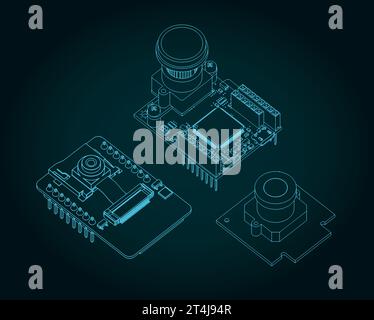 Stylized vector illustrations of blueprints of different types of gears ...