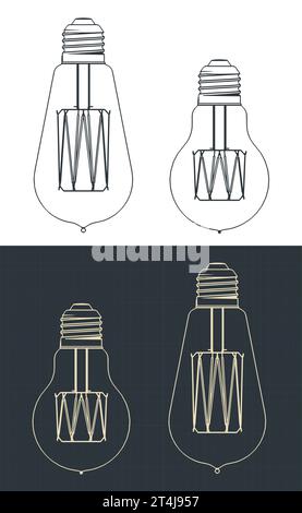 Stylized vector illustration of blueprints of LED strip light set Stock ...