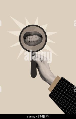 Composite collage photo of magnifying glass zoom useful information ...