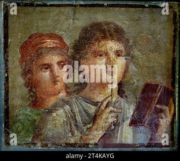 Painting of Sappho on a Young Roman Woman Writing Tablet, from Pompeii ...