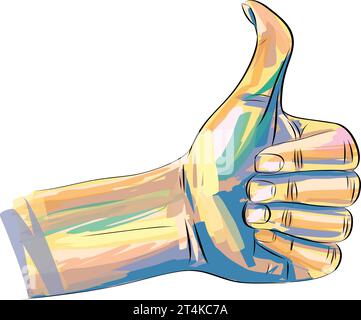 Hand showing like symbol, sketch thumbs up vector isolated on ...