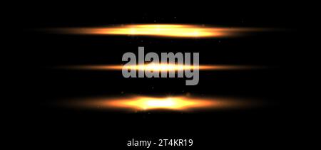 Gold neon divider lines set. Yellow glowing horizontal stripes ...