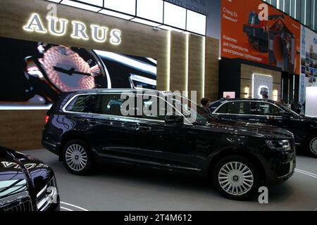 Presentation of the Aurus brand car at the stand of the Aurus company ...