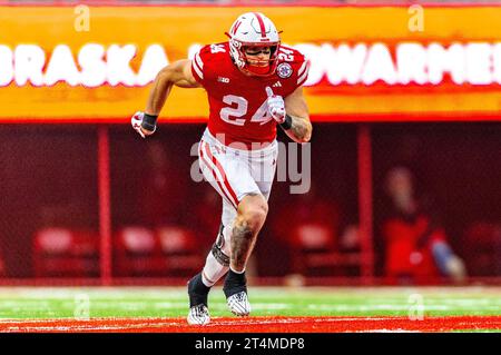 Nebraska tight end Thomas Fidone II runs a drill at the NFL football ...