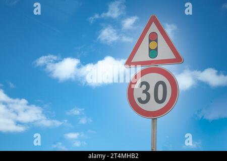 Turkish Speed Limit (30km) sign and dangerous curves to the left sign ...
