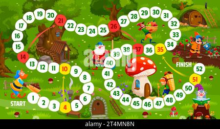 Fairytale dice board game for children with castle, witch, dragon, stargazer. Magic kingdom ...