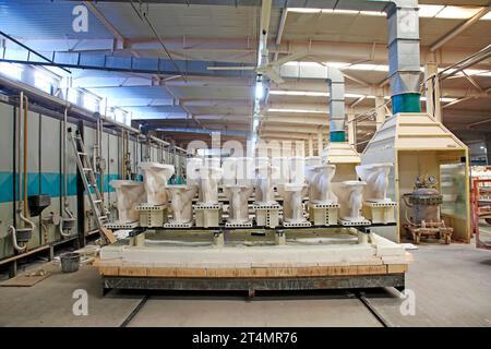 ceramic sintering workshop production line in a factory, closeup of ...