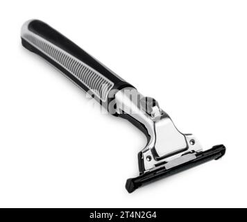 A single use Disposable razor blades on blue background. View from ...