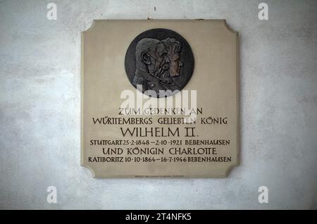 Commemorative plaque on castle wall, writing, in memory of Wuerttemberg ...
