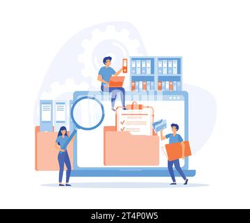 documents tracking system concept. Organized archive. Searching files in database. Records ...