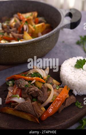 Peruvian dish known by the name of lomo saltado, prepared with pieces ...
