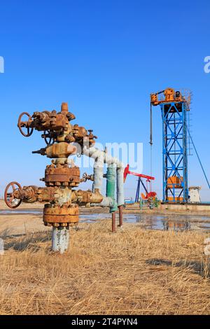 Oil pipeline and pumping unit, closeup of photo Stock Photo - Alamy