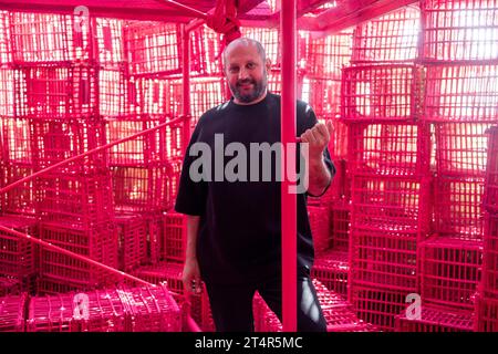 Saudi artist Rashed Al Shashai poses inside his artwork ‘Translucent ...