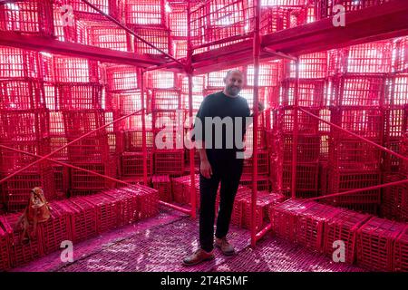Saudi artist Rashed Al Shashai poses inside his artwork ‘Translucent ...