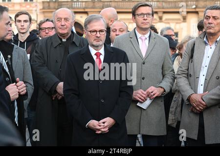 Transport Minister Martin Kupka (middle), rail track management company ...