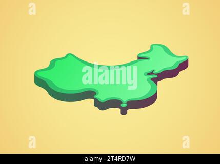 Stylized map of China. Isometric 3D green map with cities, borders ...