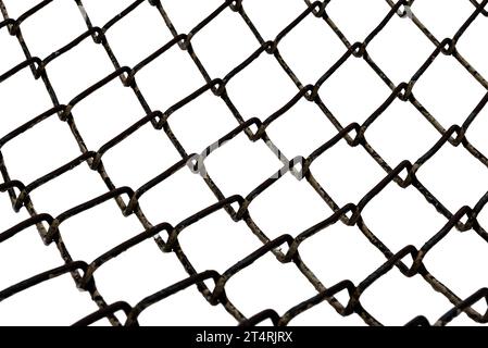 The texture of the metal mesh. Torn, destroyed, broken metal mesh on a ...