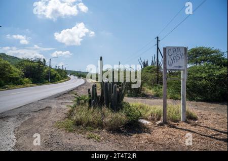 Curacao sign, on the Dutch island of Curacao, in the southern Caribbean ...