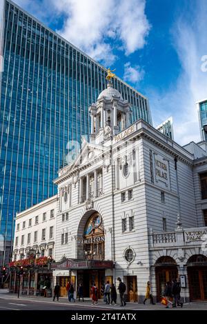 The Victoria Palace Theatre, London, on top of which stands a statue of Anna Pavlova, ballerina ...