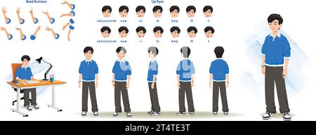 A School boy character model sheet. Student creation set. Male turnaround sheet Stock Vector ...