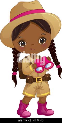 Vector African American Zoologist with Binocular and Rucksack Stock ...