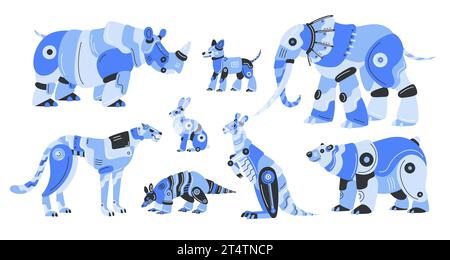 Cartoon cyborg animals. Futuristic fauna characters, robotic metal ...